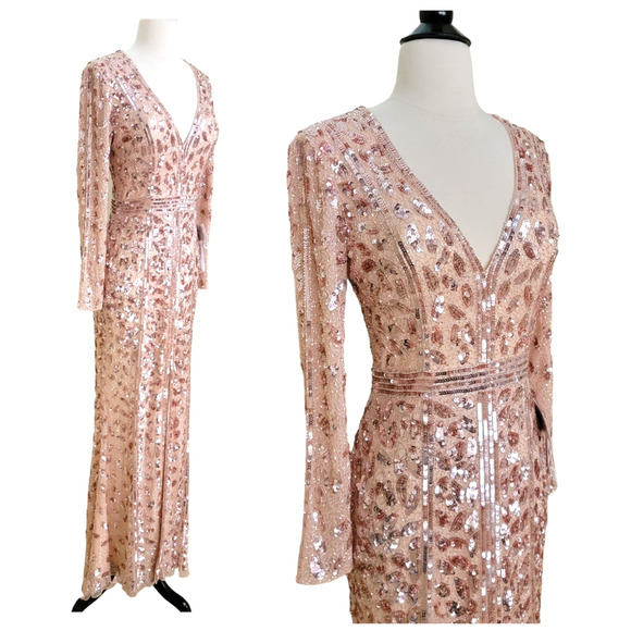 Mac Duggal | Dresses | Mac Duggal Pink Rose Gold 8 Sequin Beaded Gown ...